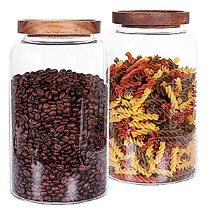 Large Glass Jar with Airtight Lid Set of 2 93 FL OZ(2750ml) glass canister set, Glass Food Containers Wooden Lid Suit for Kitchen Pantry for Flour, Tea, Coffee Beans, Sugar, Cookies(8.8 inch high)