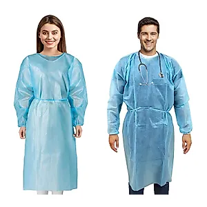MEDICAL NATION 100 Pack Disposable Isolation Gowns - Blue Level 2 SMS Non-Woven Material - PPE Gowns Disposable for Dental, Medical Use, Fluid-Resistant and Latex-Free Gowns, Universal Size
