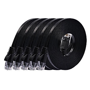 Cat 6 Ethernet Cable 10 ft (5 Pack) (at a Cat5e Price but Higher Bandwidth) Flat Internet Network Cables - Cat6 Ethernet Patch Cable Short - Black Computer Cable with Snagless RJ45 Connectors