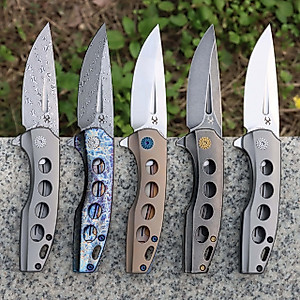 KANSEPT Cassowary Premium Pocket Folding Knives for Men EDC Pocket Knife 2.9'' Satin CPM S35VN Blade Excellent Folding Knife with Bronzed Anodized Titanium Handle EDC K2065A5