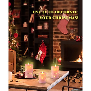 Upinmz Flameless Candle Battery with String of Lights Battery Powered LED Candle Flashing Candle with Remote Control and Timer 3 Packs (Pink)