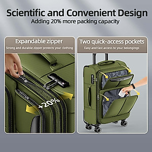 SHOWKOO Luggage Sets 3 Piece Softside Expandable Lightweight Durable Suitcase Sets Double Spinner Wheels TSA Lock Olive Green (20in/24in/28in)