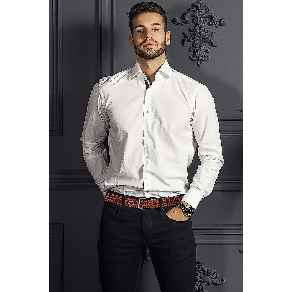 Tanpie Fashion Men's Braided Belt Leather Strap for Jeans Brown Large