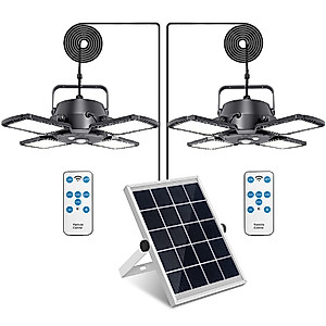 Aqonsie Solar Pendant Lights Outdoor Indoor, 1000LM Dual Head, 120° Adjustable Solar Motion Sensor Light with Remote & 4 Lighting Modes for Shed Gazebo Home Barn Chicken Coop Patio
