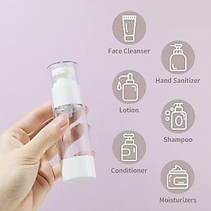 LONGWAY 1 Oz 30ml Clear Airless Cosmetic Cream Pump Bottle Travel Size Dispenser Refillable Containers/Foundation Travel Pump Bottle for Shampoo (Pack of 6)