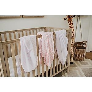 NODNAL CO. 3 Fitted Crib Sheets Pink Set for Baby Girl - 100% Oeko-TEX Cotton Nursery Bedding - Pink/White Chevron, Polka Dot, and Stripe - for Standard Baby or Toddler Crib Mattress 28”x52”x9” Sheet