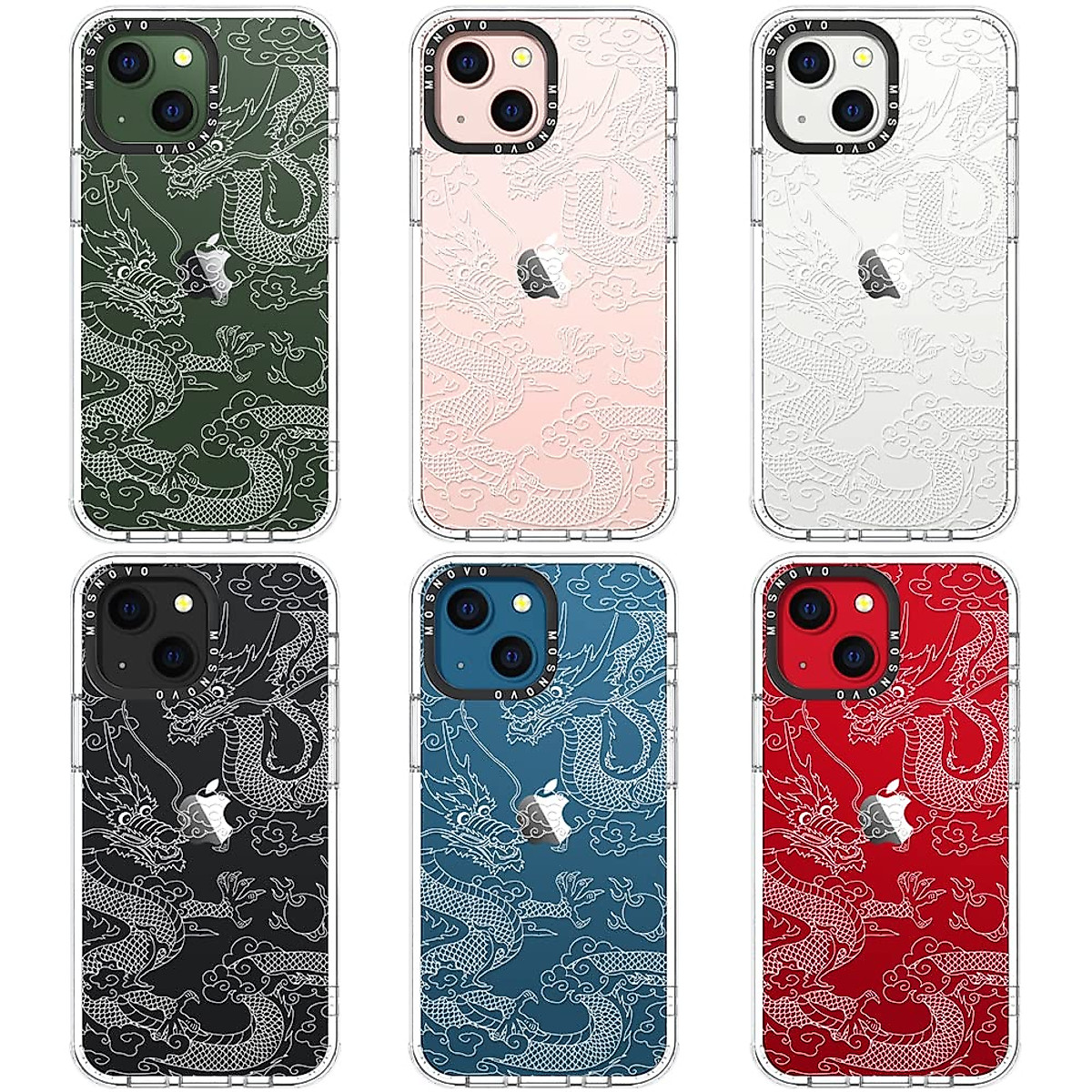 MOSNOVO Case for iPhone 13, [Buffertech 6.6ft Military-Grade Drop Protection] [Anti Peel Off Tech] Clear TPU Bumper Phone Case Cover Design - White Dragon