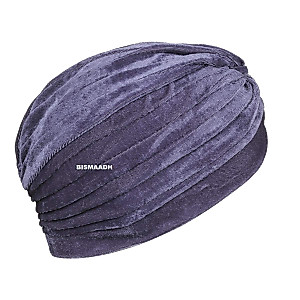 BISMAADH Soft Velvet Twisted Pleated Pre Tied Knot Readymade Turban/Pagri Chemo Cap Head Wraps-Cover for Men’s & Women’s (Dark Grey)