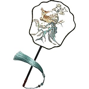 PHONME Chinese Embroidered Hand Fan Hand Fan Folding Hand Fan Antique Fan Summer Female Chinese Style Hanfu Cheongsam Ancient Costume Embroidery Small Fan Vintage Style