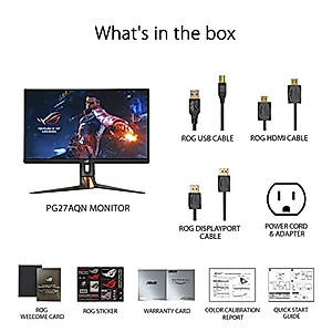 ASUS ROG Swift 360Hz 27” 1440P HDR Gaming Monitor (PG27AQN) - QHD (2560 x 1440), Fast IPS, 1ms, G-SYNC, Eye Care, HDMI, DisplayPort, USB, Ergonomic Design, VESA Wall Mountable, HDR10, DisplayHDR600