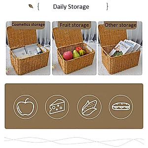 RT&BS Set of 3 Wicker Storage Basket with Lid, Handwoven Storage Basket Box - Organizer for Toys Books Fruits Stationery