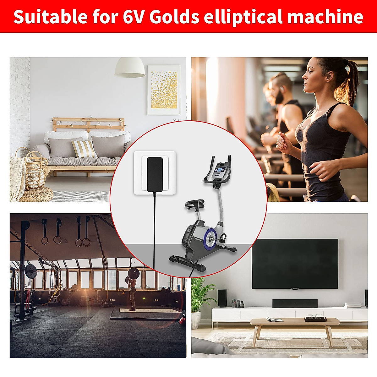 MEROM 6V Power Cord Compatible with Golds Gym Power Spin 210u 230 230r 290 290u 390R 300u 385 490 590r, Cross Stride Trainer 290C 380 410 480 510 595 Upright Recumbent Exercise Bike Charger Supply