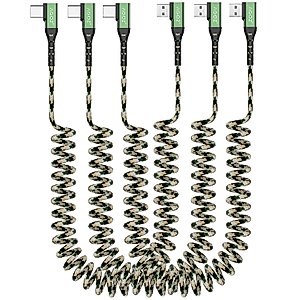 AGOZ [3-Pack, Coiled] USB C CAMO Braiding Cable Fast Charger 90° Type C to USB A Right Angle Cords for Samsung Galaxy S24 S23 S22 S21, A15 A14 A54, Moto G, Google Pixel 9 8, iPhone 15 Pro Max, 16