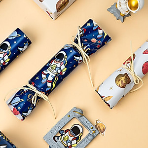 MIMUTI Space Wrapping Paper - Astronaut Gift Wrap Mini Roll - Kids Blue Space Birthday Gift Wrap Roll Boys Wrapping Paper Outer Space Party Favor - 17 in X 33 ft Suitable for Birthdays, Parties