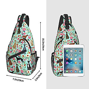 Greyhound Floral Cute Dog Mint Vintage Crossbody Sling Backpack Shoulder Bag for Men Women Sling Bag Travel Hiking Chest Bag Daypack