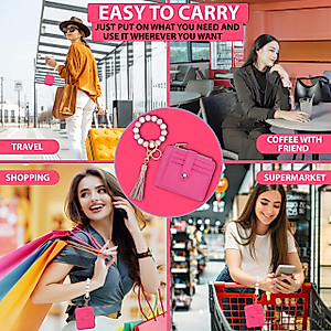 ANHBKAR Keychain Wristlet Wallet, Keychain Wallet Pocket Credit Card Holder Slim, Silicone Beads Wristlet Wallets for Women (PINK)