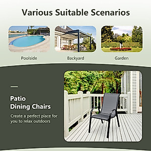 Giantex Set of 4 Patio Chairs, Outdoor Stackable Dining Chairs w/Armrests, 330 LBS Capacity, All Weather Fabric, Heavy Duty Rustproof Steel Frame, Lawn Chairs for Porch, Yard, Pool, Garden (Gray)