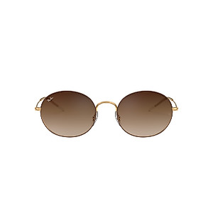 Ray-Ban Rb3594 Beat Oval Sunglasses, Rubber Gold On Brown/Brown Gradient Mirrored Red, 53 mm
