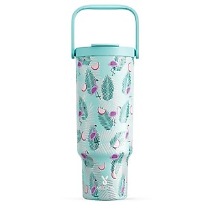 Meoky 40 oz Tumbler with Handle and Straw, Insulated Water Bottle, Stainless Steel Travel Mug, Keeps Cold for 34 Hours, 100% Leak Proof, Fits in Car Cup Holder (Blue Flamingo)