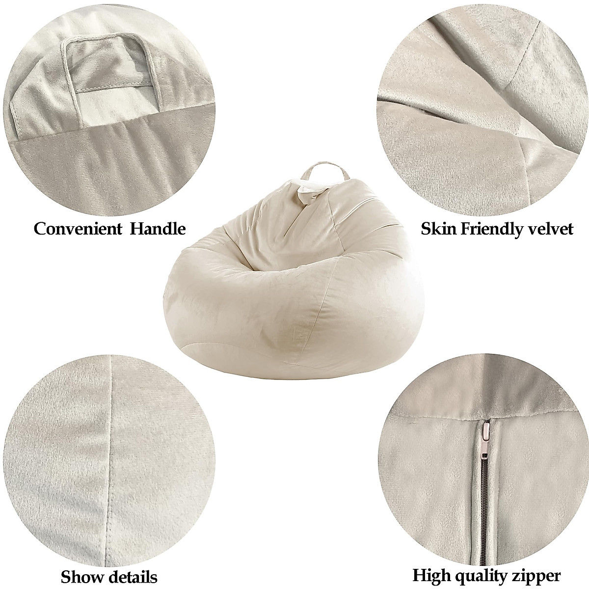 LPMOERA Stuffed Animal Storage Bean Bag Chair Cover (No Filler) Zipper Soft Fuzzy Fluffy Stuffable Bean Bag Cover for Organizing Children Plush Toys or Memory Rose Pink Large