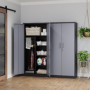 MIIIKO Metal Clothing Storage Locker, Steel Wardrobe Cabinets with Shelves and Closet Rod, 72" Large Storage Locker Closet for Sports Equipment, Tools, Cleaning Supplies, Garments