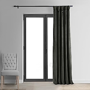 HPD Half Price Drapes Signature Blackout Velvet Curtains 96 Inches Long Heat & Full Light Blocking Blackout Curtain for Bedroom & Living Room (1 Panel), 50W x 96L, Gunmetal Grey