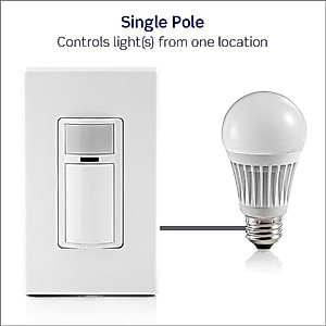 Leviton DOS02-1LT Motion Sensor Light Switch, Motion Activated, Auto-On/Auto-Off, 2A, No Neutral Wire Required, Single Pole, Light Almond