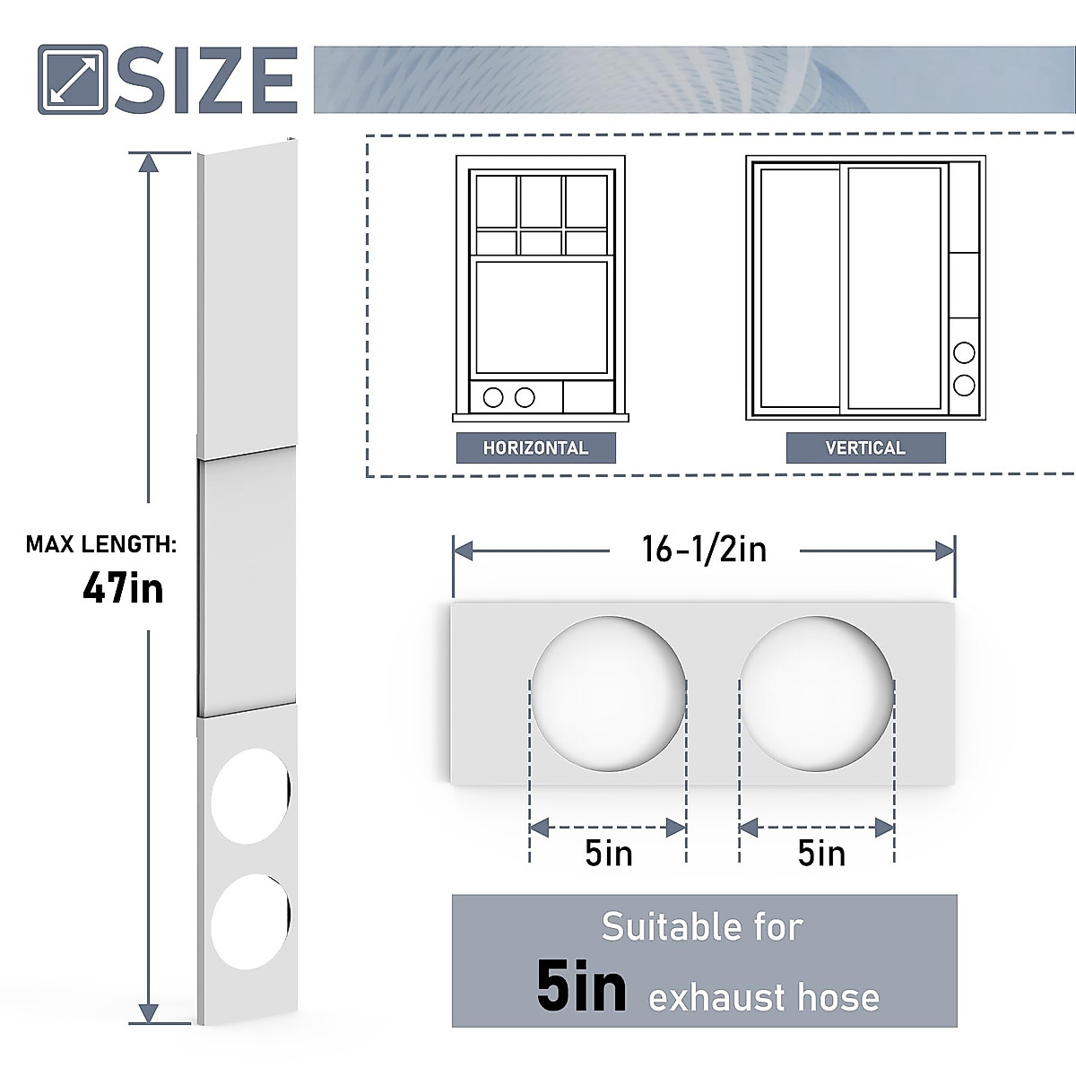 Flamorrow Dual Hose Portable Air Conditioner Window Kit, 5" Diameter Adjustable Window Seal Plates with Foam Seal Strip, Sliding AC Window Vent Kit for Exhaust Hose, White