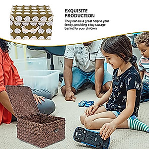 Cabilock Home Storage Basket 3 pieces Woven Basket Seagrass wicker basket with lid Decorative Storage Boxes With Lids Basket With Lid Rattan Storage Basket Rattan Storage Basket