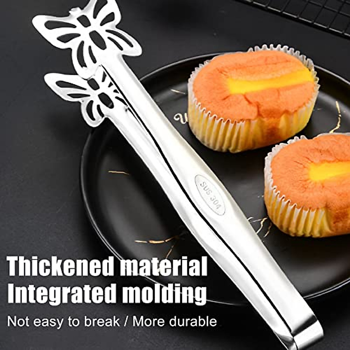 UPQRSG Stainless Steel Kitchen Tongs, Serving Tongs for Cooking, Cateloop Chef Food Salad BBQ Serving Utensils, Small Kitchen/Appetizers Tongs for Coffee, Tea Party[Butterflies Clip Silver]