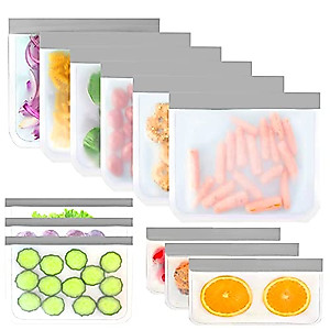 Silicone Freezer Bags Reusable Food Storage Bags BPA Free Food Storage Bags with Freezer Sets include 6 Reusable Gallon Bags Freezer,3 Sandwich Bags Reusable and 3 Snack Bags for Storage Food