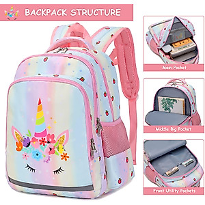 JSQDAGZH Unicorn Backpack and Lunch Box for Girls, Unicorn Backpack for Girls Kids School Bags Backpack with Lunch Box and Pencil Case (Unicorn)