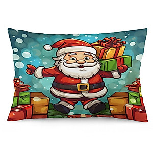MaSiledy Funny Santa Claus Carrying Gifts Cushion Covers 16 "x24 Merry Christmas Winter Xmas Decorative Cushion Cover Pillowcase Zippered Pillow Case Couch Pillows for Sofa Bedroom Home Decorative