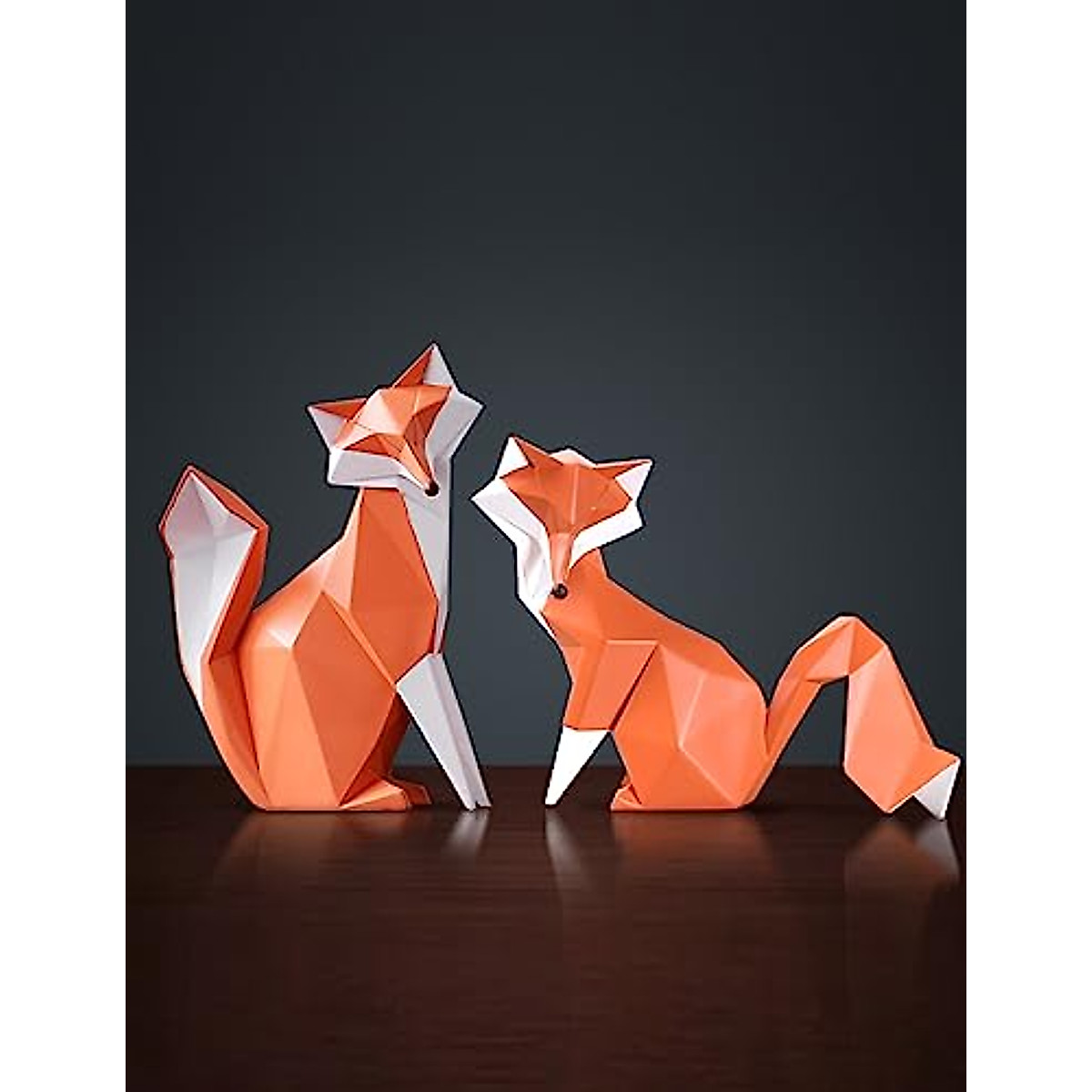 HAUCOZE Fox Figurine Gifts Geometric Sculpture Decor Animal Statue Gifts Polyresin Arts 8.0 inch