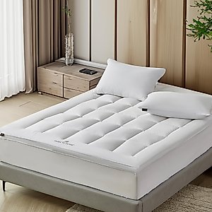 Farm to Home Organic Cotton Mattress Protector King Size - 2" Gusset Pillowtop Mattress Pad Cover Down Alternative Filled with 16 Inch Elastic Deep Pocket Mattress Topper – White