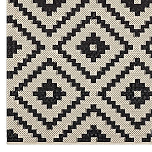Modway R-1134A-46 Perplex Geometric Diamond Trellis 4x6 Indoor and Outdoor Area Rug, Black and Beige