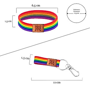 Lesbian Bracelets - Rainbow Bracelets And Keyring With Bright Colours Ideal For Couples - Lgbtq Accessories In Stretch Fabric - Lgbt Jewelry For Women And Men