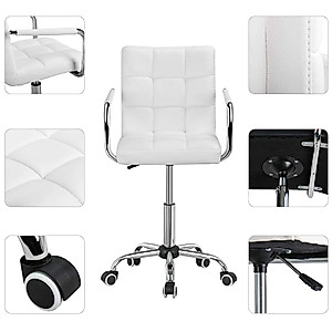 Yaheetech Adjustable Swivel Chair Faux Leather Computer Office Desk Chair Gas Lift Chrome Base On Wheels White