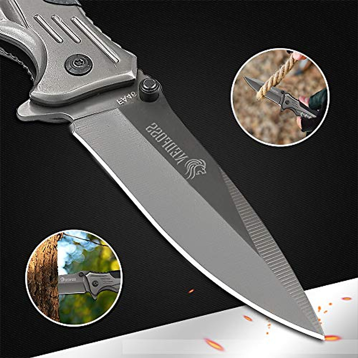 NedFoss Knifes Pocket Knives for Men, Folding Pocket Knife with Glass Breaker, Seatbelt Cutter, G10 Handle, Thumb Stud for Emergency Rescue, Household, Workshop (FA46)