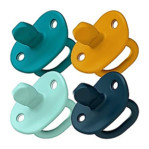 Boon JEWL Biometric Stage 1 Orthodontic Pacifier — 0+ Months — Blue — Silicone Baby Pacifier with Soothing Gem Shaped Nipple — 4 Count