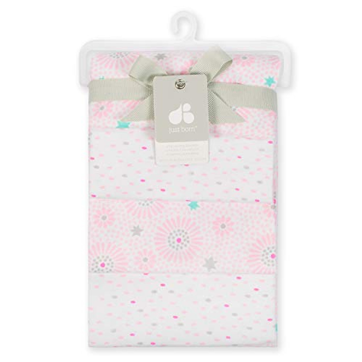 Just Born Boys and Girls Newborn Infant Baby Toddler Nursery 4-Piece Flannel Receiving Swaddle Blanket, Pink Floral, One Size