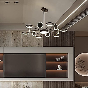 Kaiyuan Black Chandelier Light Fixture, Modern LED Chandelier with Remote Control, 12-Lights Modern Farmhouse Black Sputnik Chandelier for Dining Room,Bedroom,Living Room,Kitchen,Bedroom,Foyer