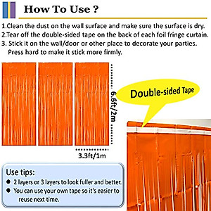 Vanujoy 3 Pack 3.3ft x 6.6ft Orange Foil Fringe Backdrop Curtains Party Decoration for Birthday Bachelorette Party Engagement Bridal Shower Baby Shower Graduation