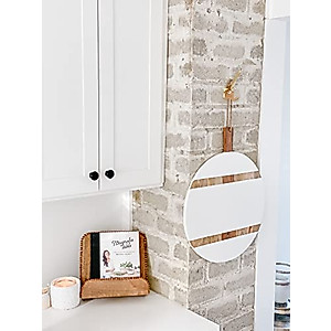 Mud Pie Large Round White/Natural Brown Wood Serving Paddle Board 25 1/5" x 20"