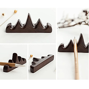 UtySty 2 Pack Paint Brush Holder Chinese Calligraphy Brushes Rest Stand Support Wooden Montain Non Rolling Keeper for Paintbrush Pens Paintbrushes Ink Writing Painting Drawing Art Watercolor Pencils