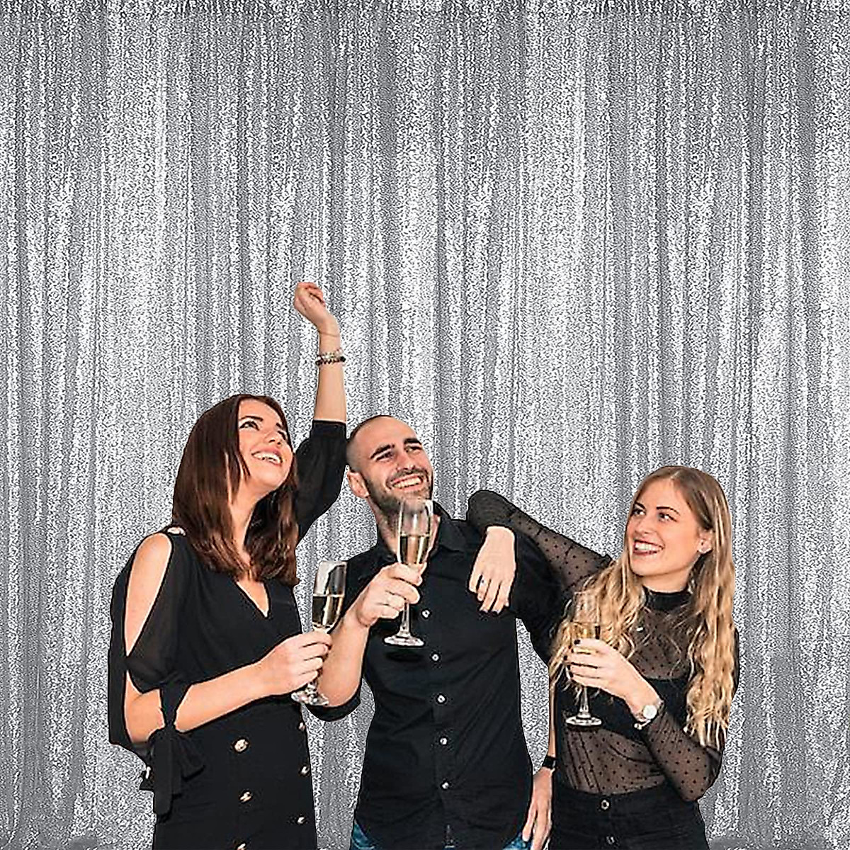 Sugargirl Silver Sequin Backdrop Curtain 4 Panels 2FTx8FT Glitter Silver Background Drapes Sparkle Photography Backdrop for Party Wedding Birthday Wall Decoration