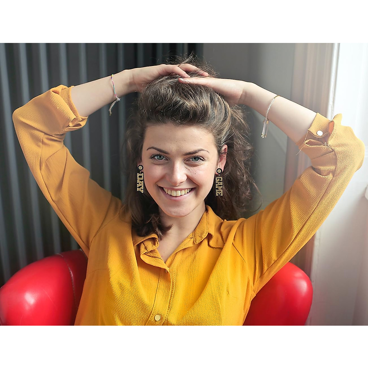 Game Day Earrings For Women, Acrylic Football/Rugby/Baseball/Basketball/Volleyball Team Sports Cheer Gifts Long Dangle 2023 Lightweight Hypoallergenic Jewelry (Black+Gold)