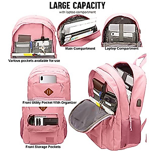 KEOFID Classic Travel backpack for Men and Women, Anti Theft Laptop Backpack with USB Charging Port for Work, Large Bag for College, Water Resistent(Bright Pink)