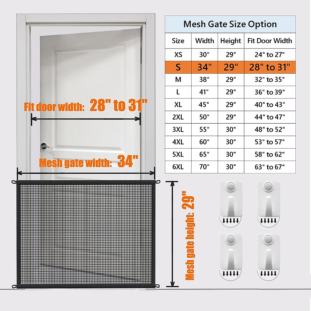 Dog Gate for Stairs Pet Gates for The House: Dogs Screen Mesh Gate for Doorways Stairways Indoor Safety 29 inch Tall, 34 inch Wide