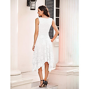 Meetjen Women's Vintage V Neck Dress Handkerchief Hem Asymmetrical Cocktail Formal A-Line Dresses White XL